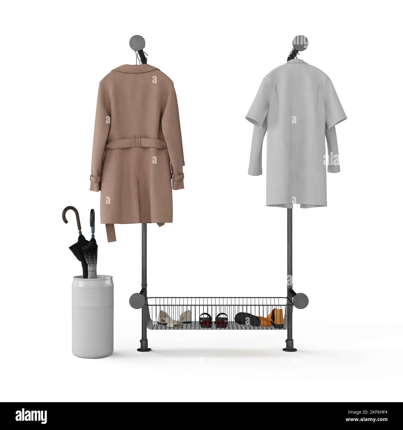The realistic 3d clothing rack isolated on a vertical white background ...