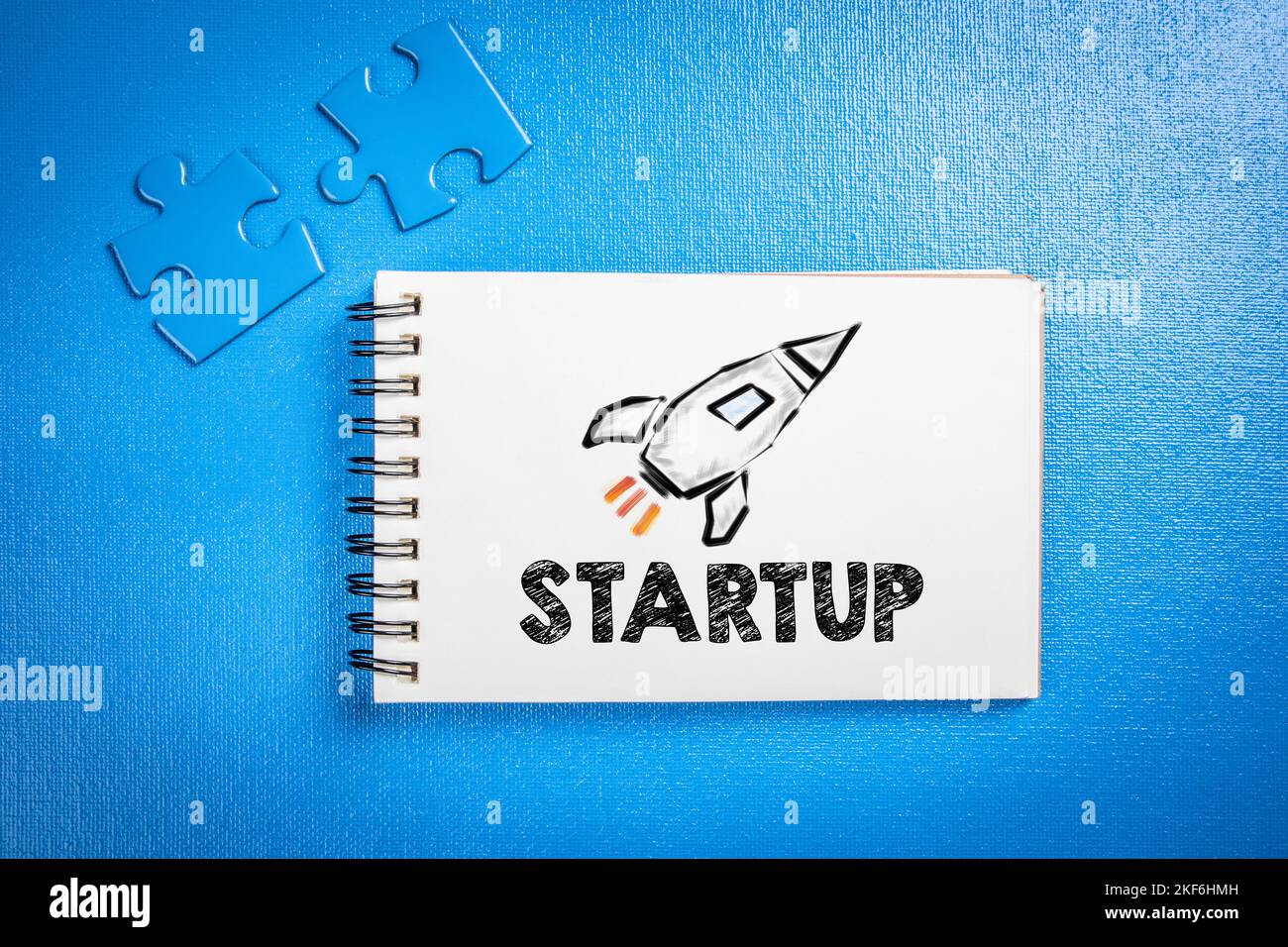 Startup in progress concept. Abstract blue office desk Stock Photo - Alamy