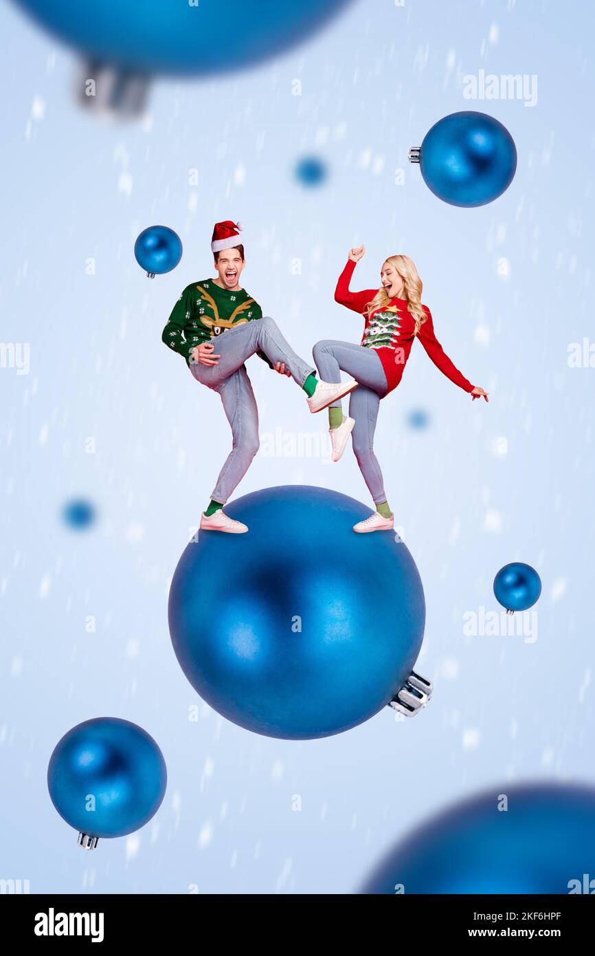 Vertical collage image of two overjoyed cool people dancing have fun ...