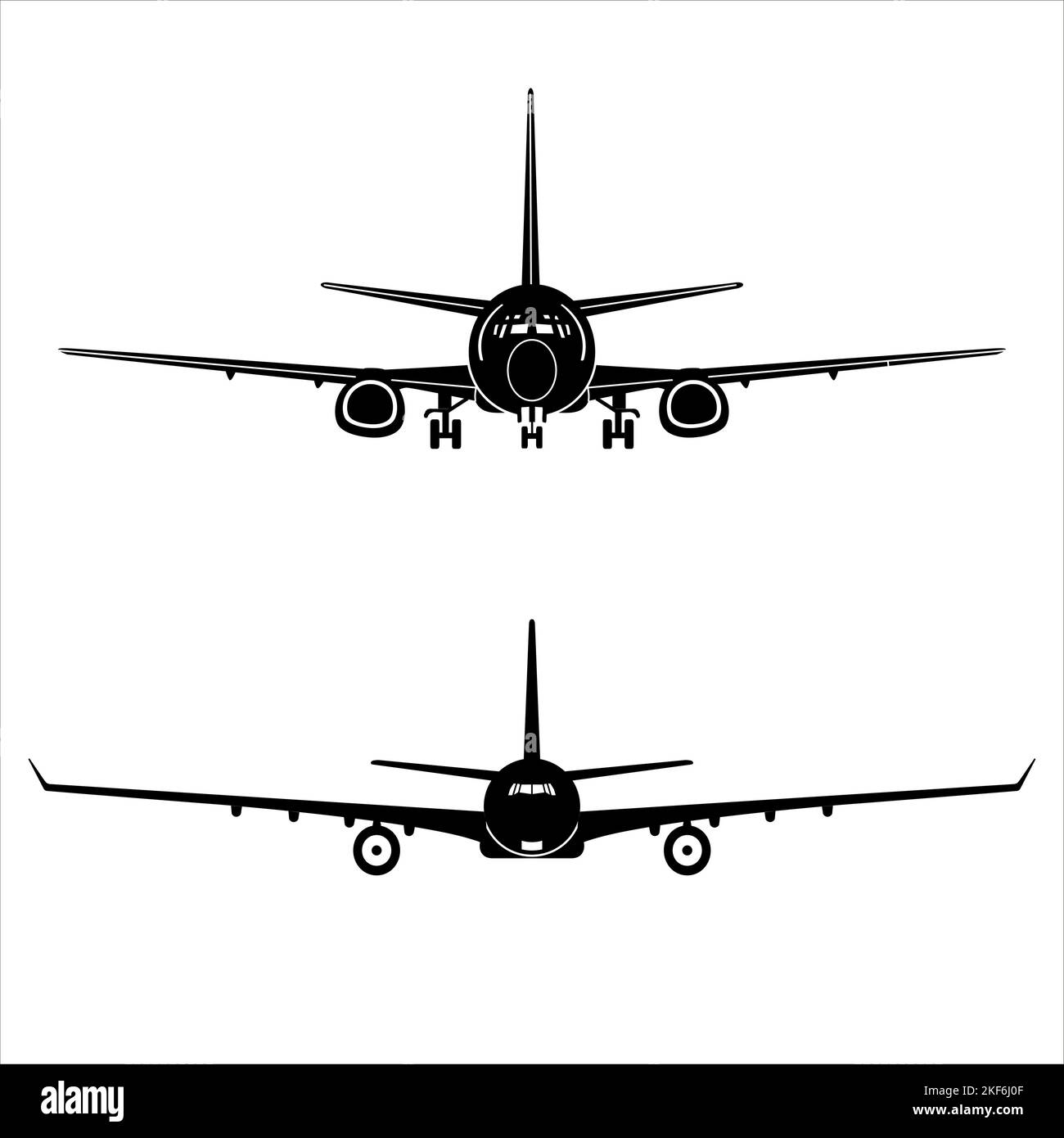 Passanger plane vector silhouettes. Airplane shape. Black color on ...