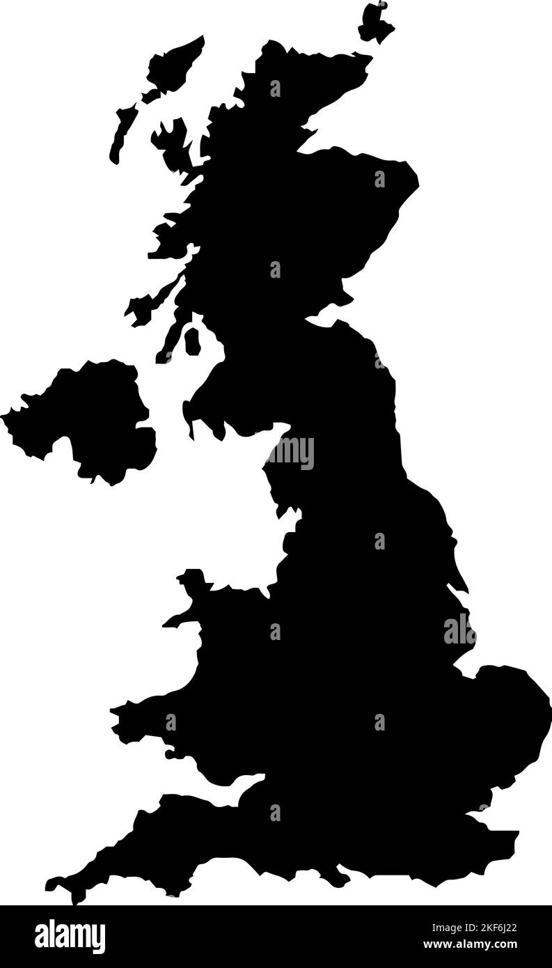 Black colored United Kingdom outline map. Political uk map. Vector ...