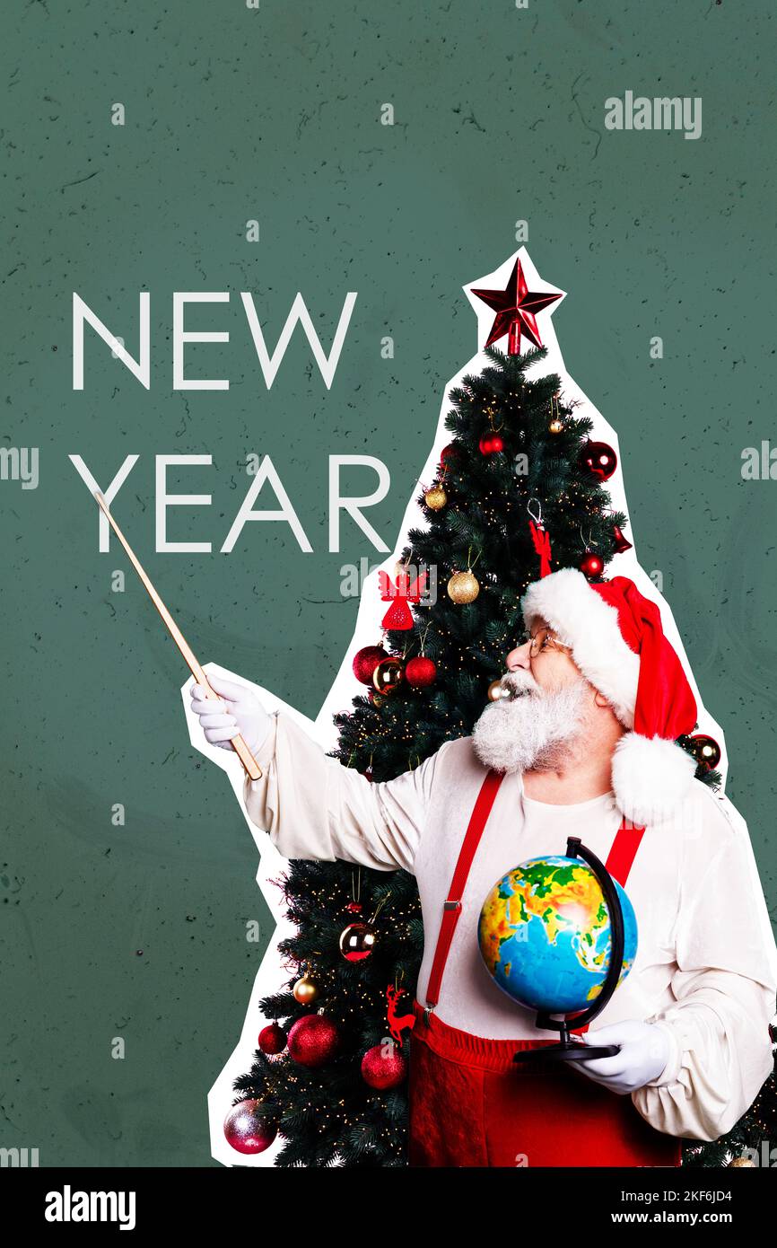 Creative poster collage of santa claus teacher costume holding globe ...