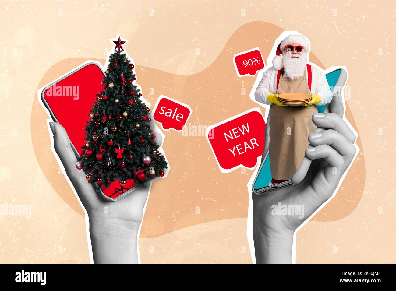 Creative trend collage of arms holding device gadget screen displays ...