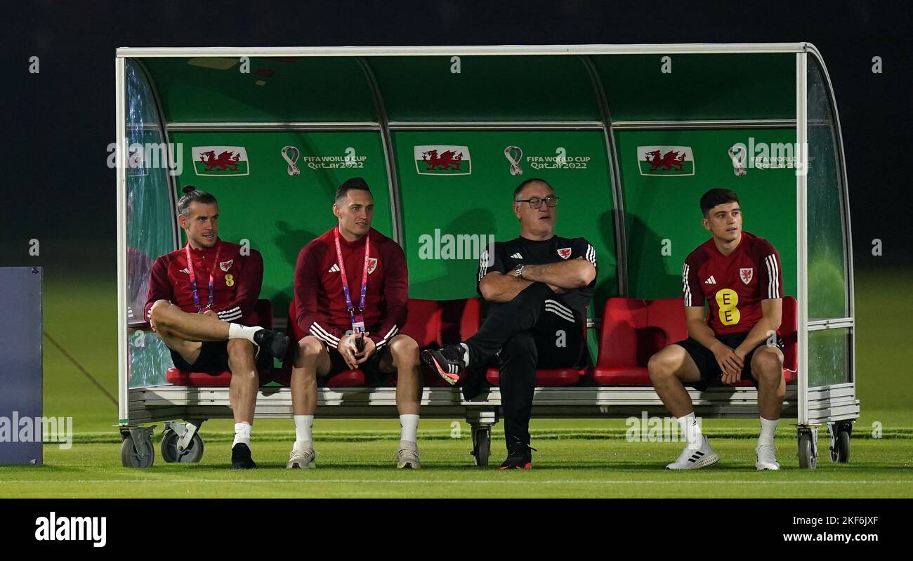 Wales' Gareth Bale (left), Connor Roberts (second left) and Daniel ...