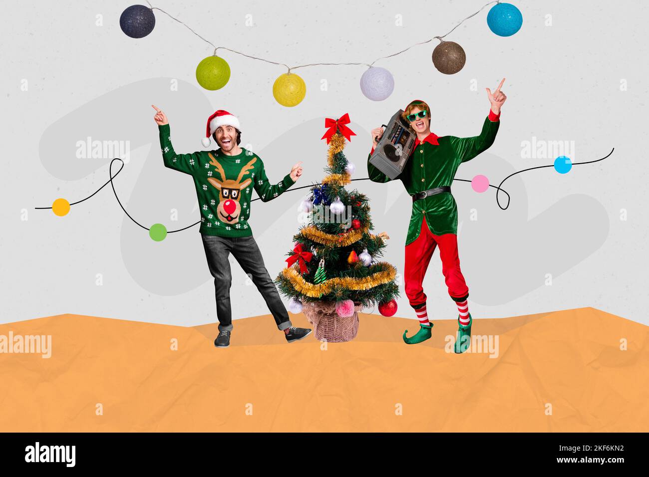 Creative collage image of two excited cool guys dancing chilling ...