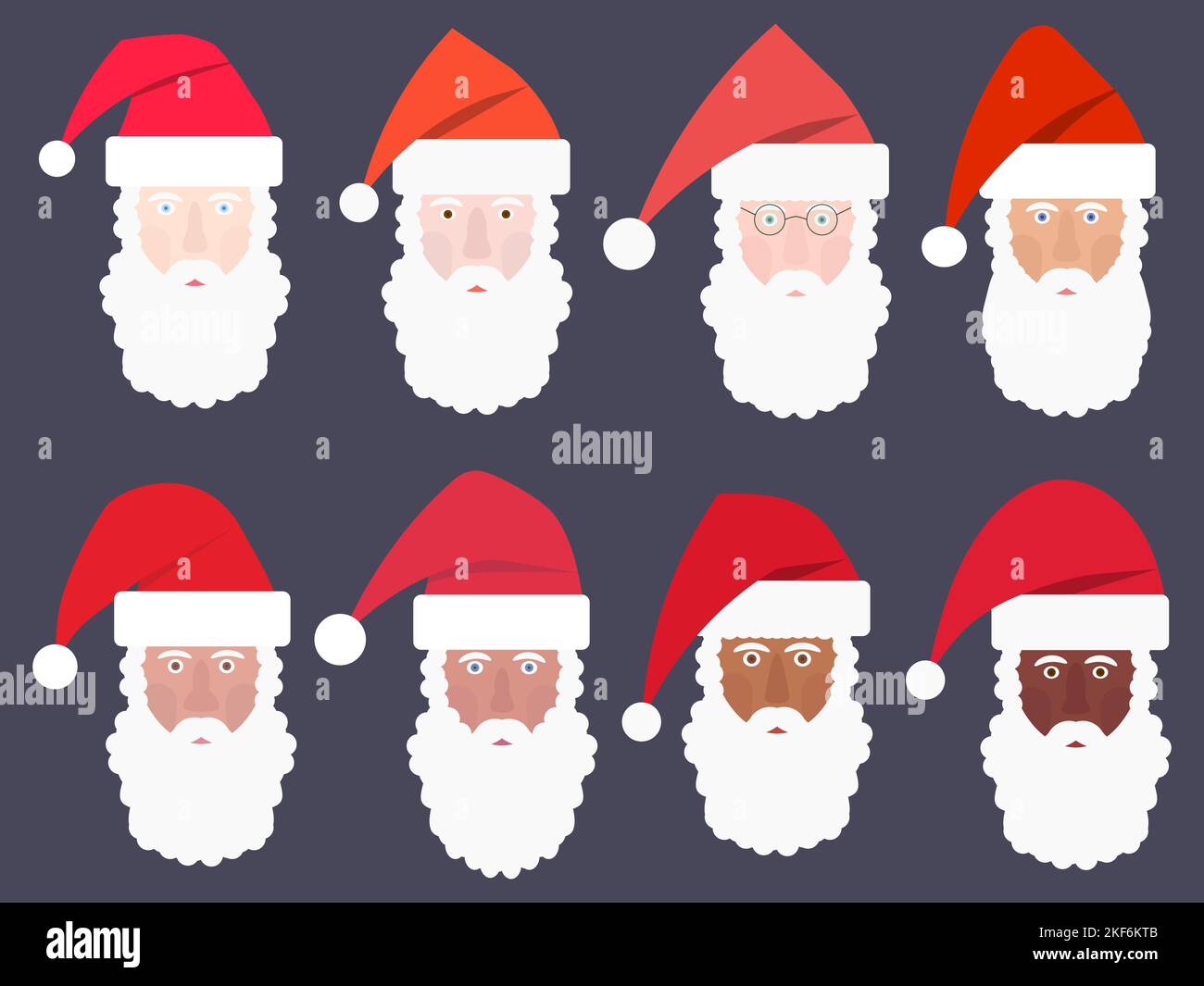 Set of Santa Claus icons with different skin colors, different ...