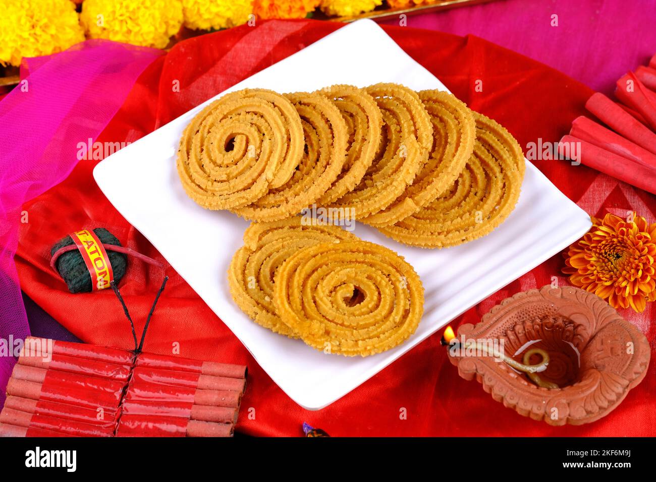 Indian Traditional Snack Chakli, a spiral shaped, Chakali or murukku ...