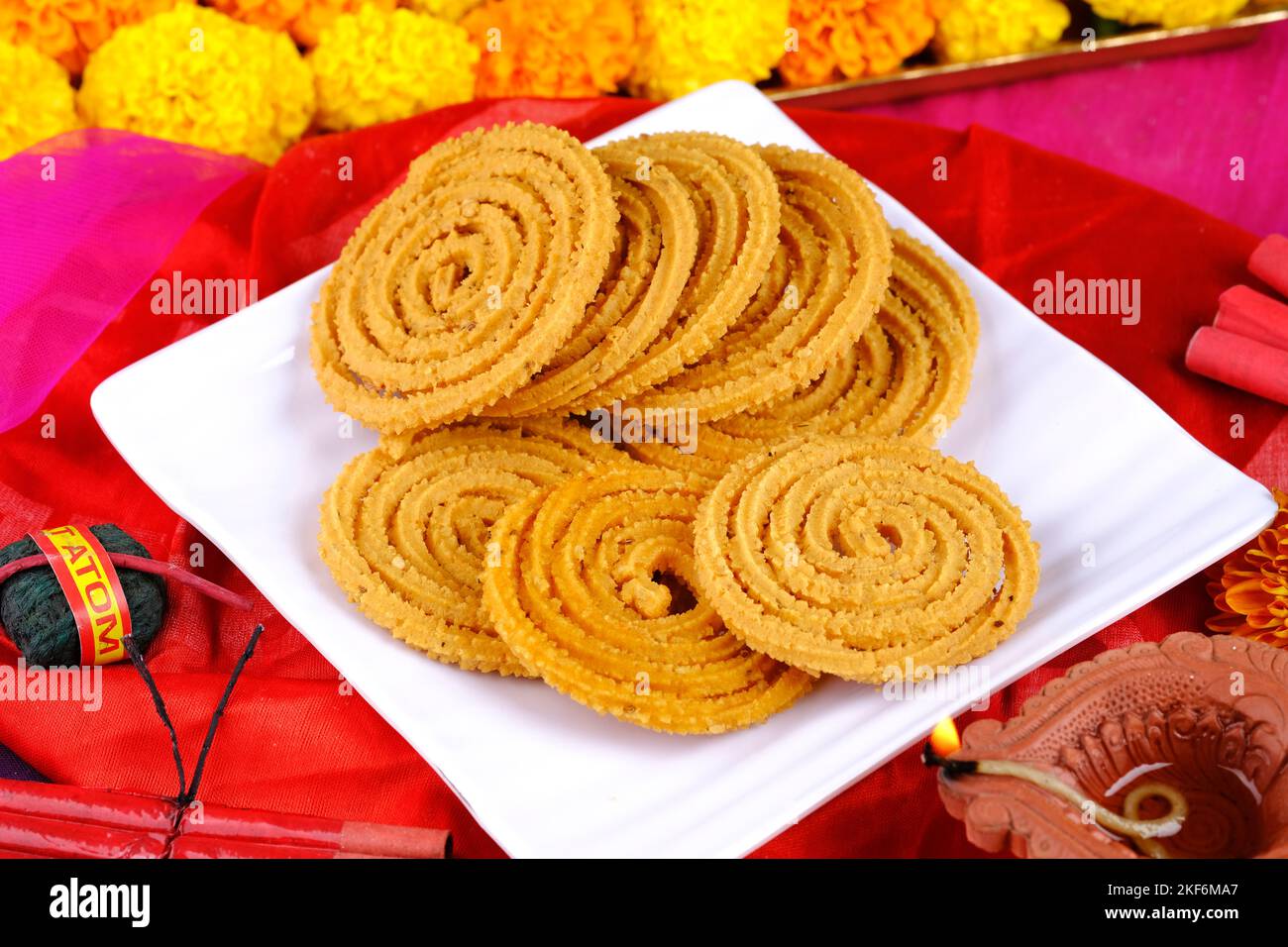 Indian Traditional Snack Chakli, a spiral shaped, Chakali or murukku ...