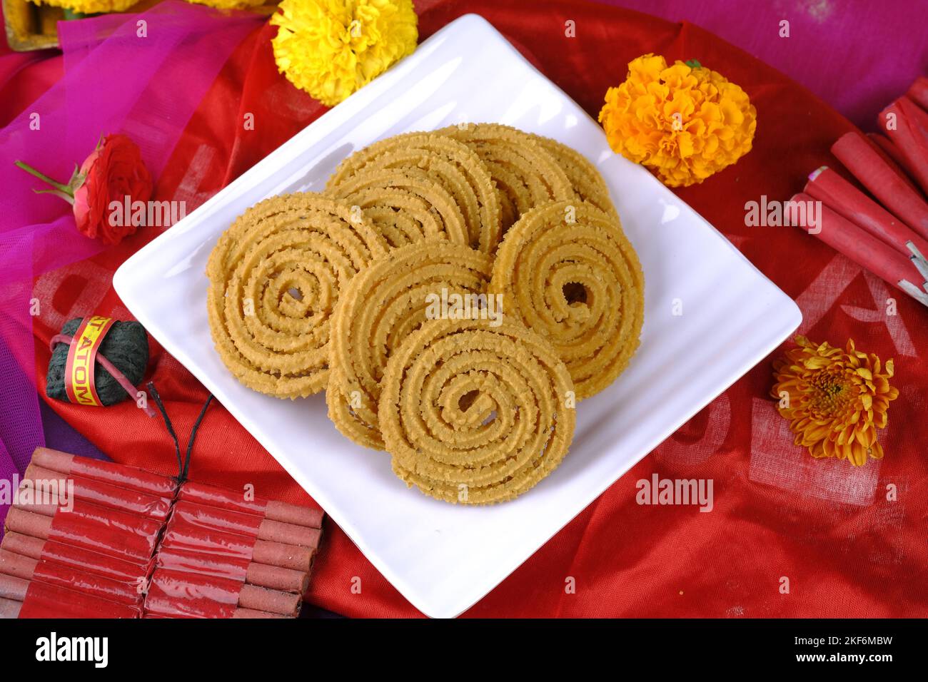Indian Traditional Snack Chakli, a spiral shaped, Chakali or murukku ...