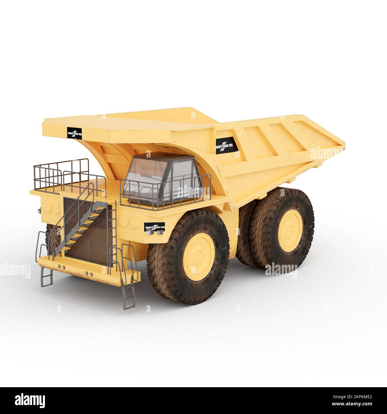 A side view of a 3D-rendered Quarry Dumper Vehicle model against a ...