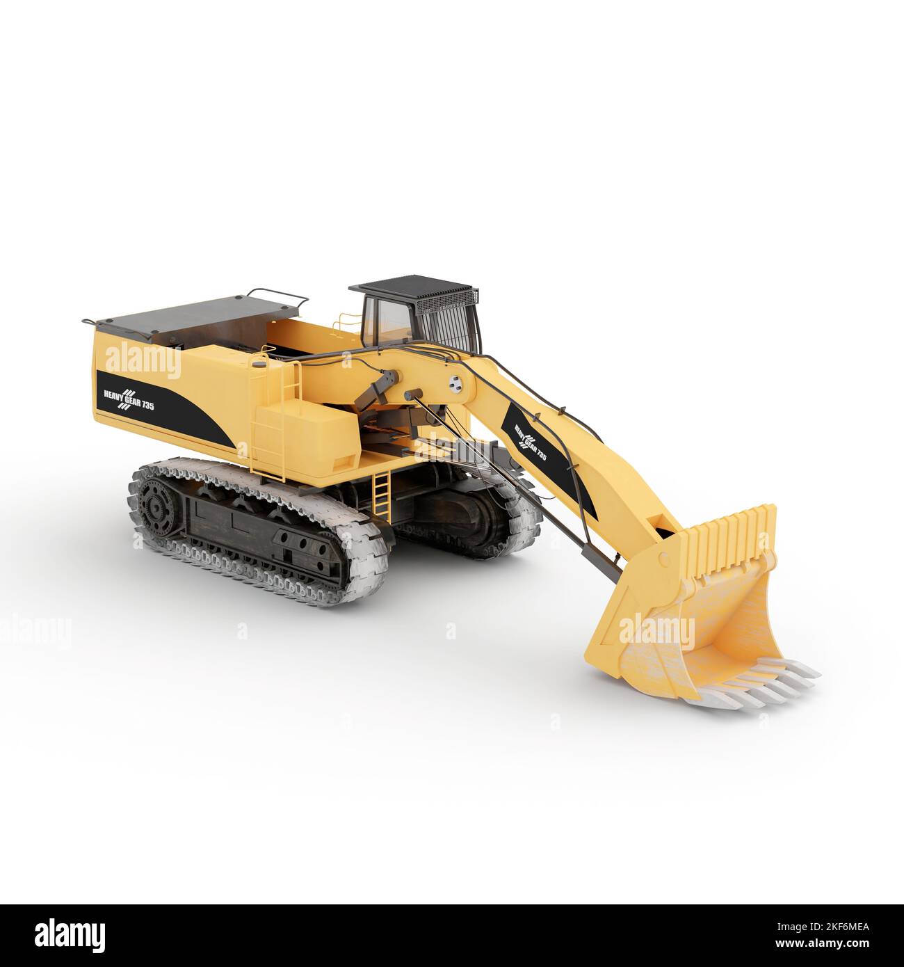 A side view of a 3D-rendered Diecast Masters Caterpillar 365C Front ...