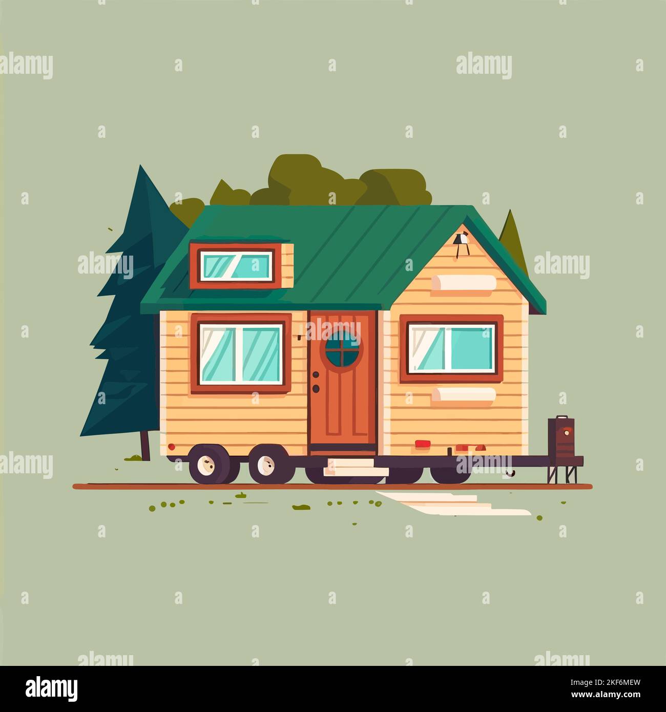 A vector of a caravan (house on wheels) on a green background Stock ...