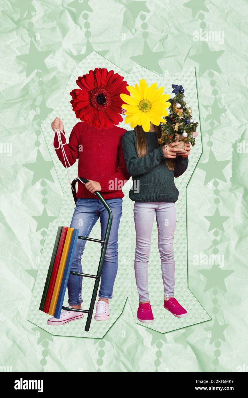 Creative photo 3d collage artwork poster postcard of two weird person ...