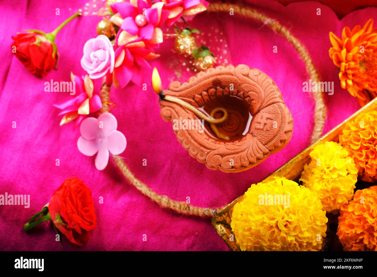 Happy Diwali, Clay Diya lamps lit during Diwali, Hindu festival of ...