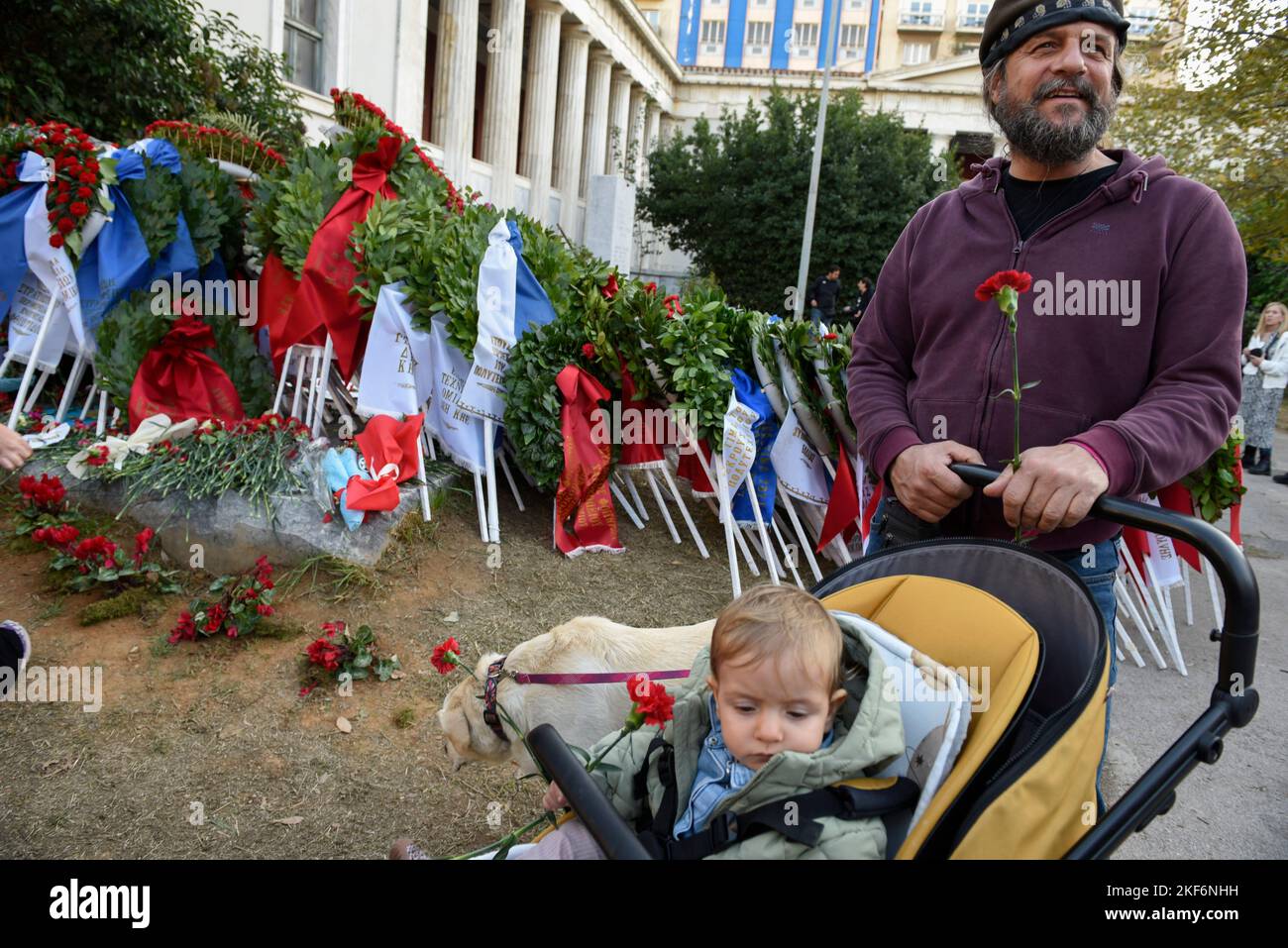 Athens, Greece. 16th Nov, 2022. People lay flowers on the Athens ...