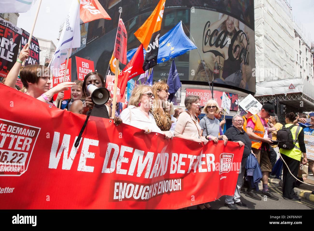 Angela Rayner MP of Labour Party is seen behind a banner as ...
