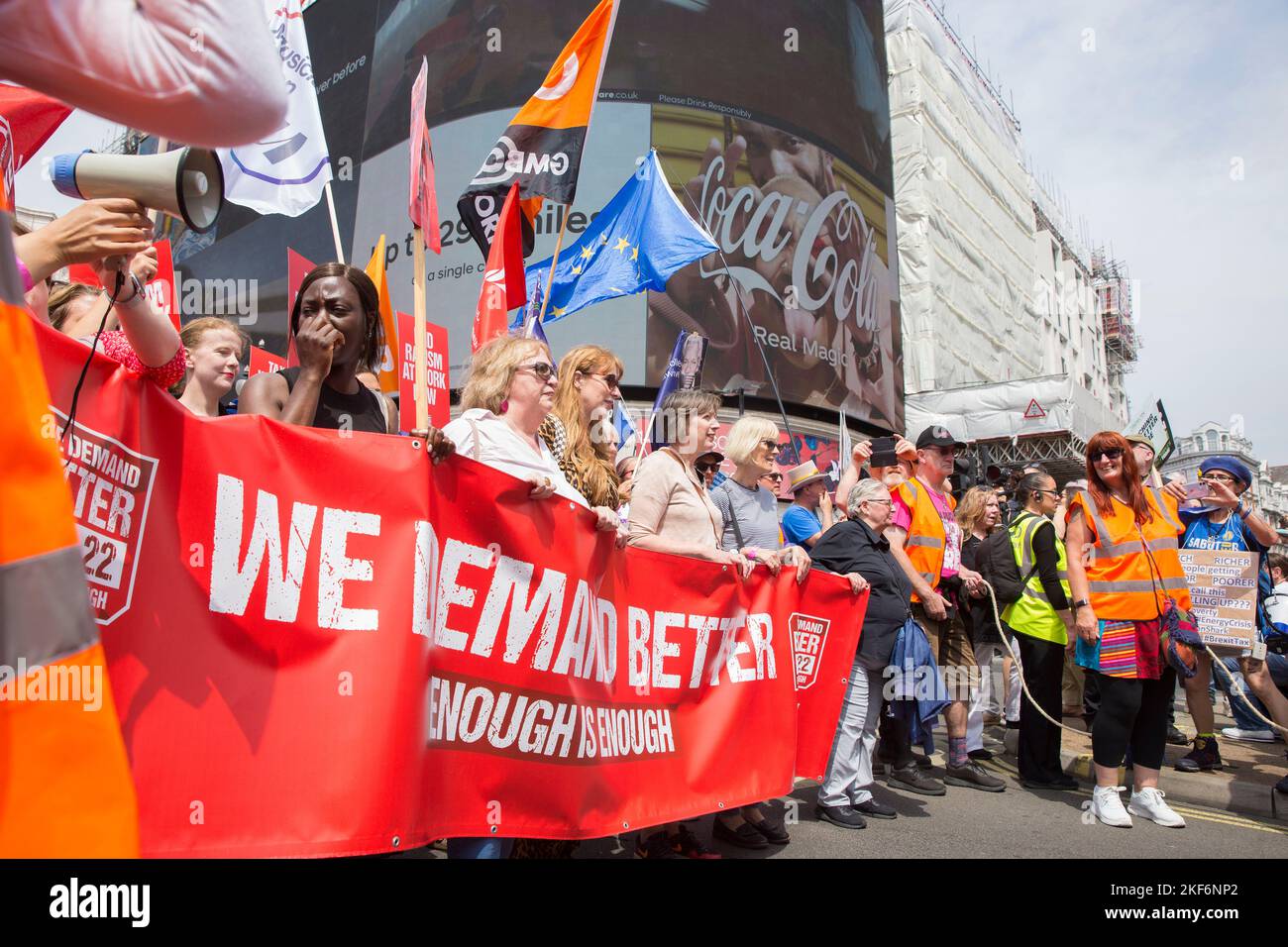 Angela Rayner MP of Labour Party is seen behind a banner as ...