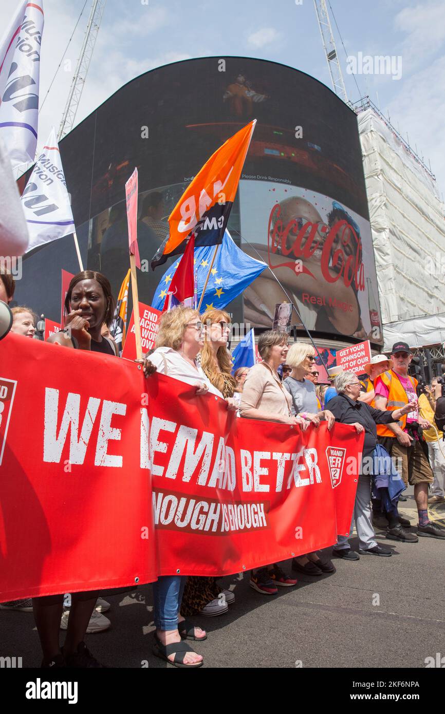 Angela Rayner MP of Labour Party is seen behind a banner as ...