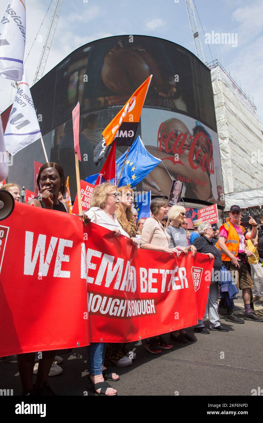 Angela Rayner MP of Labour Party is seen behind a banner as ...