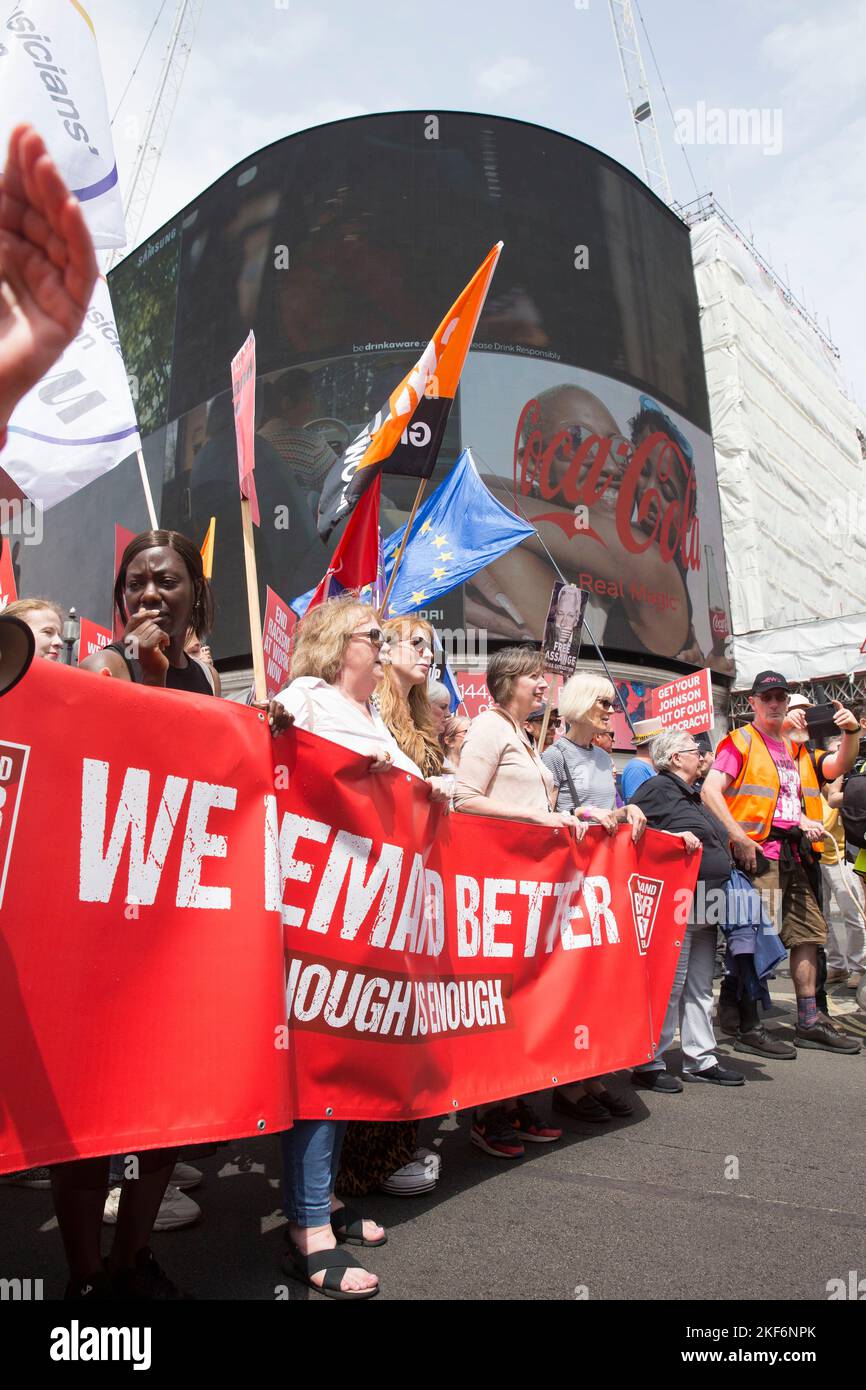 Angela Rayner MP of Labour Party is seen behind a banner as ...