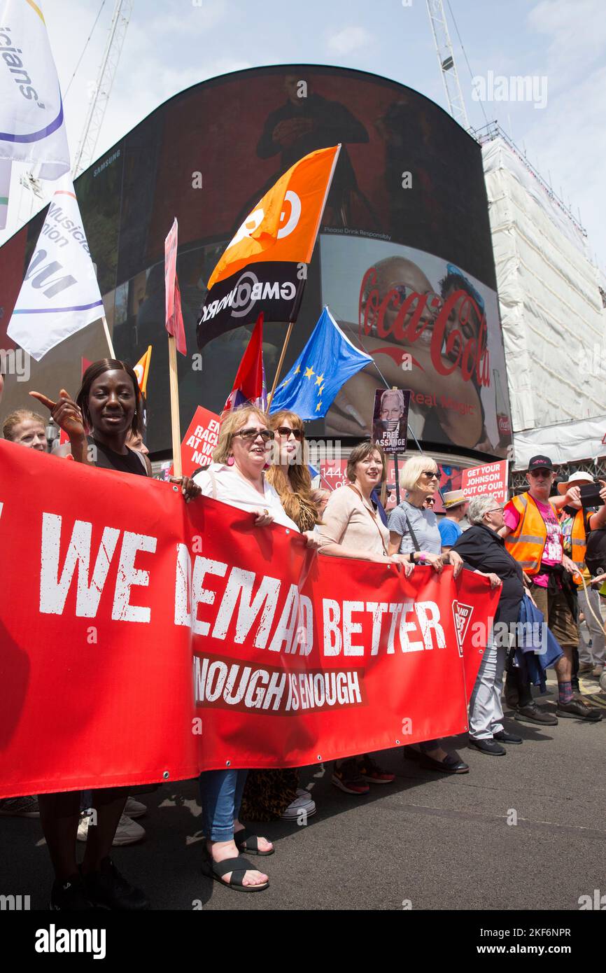 Angela Rayner MP of Labour Party is seen behind a banner as ...
