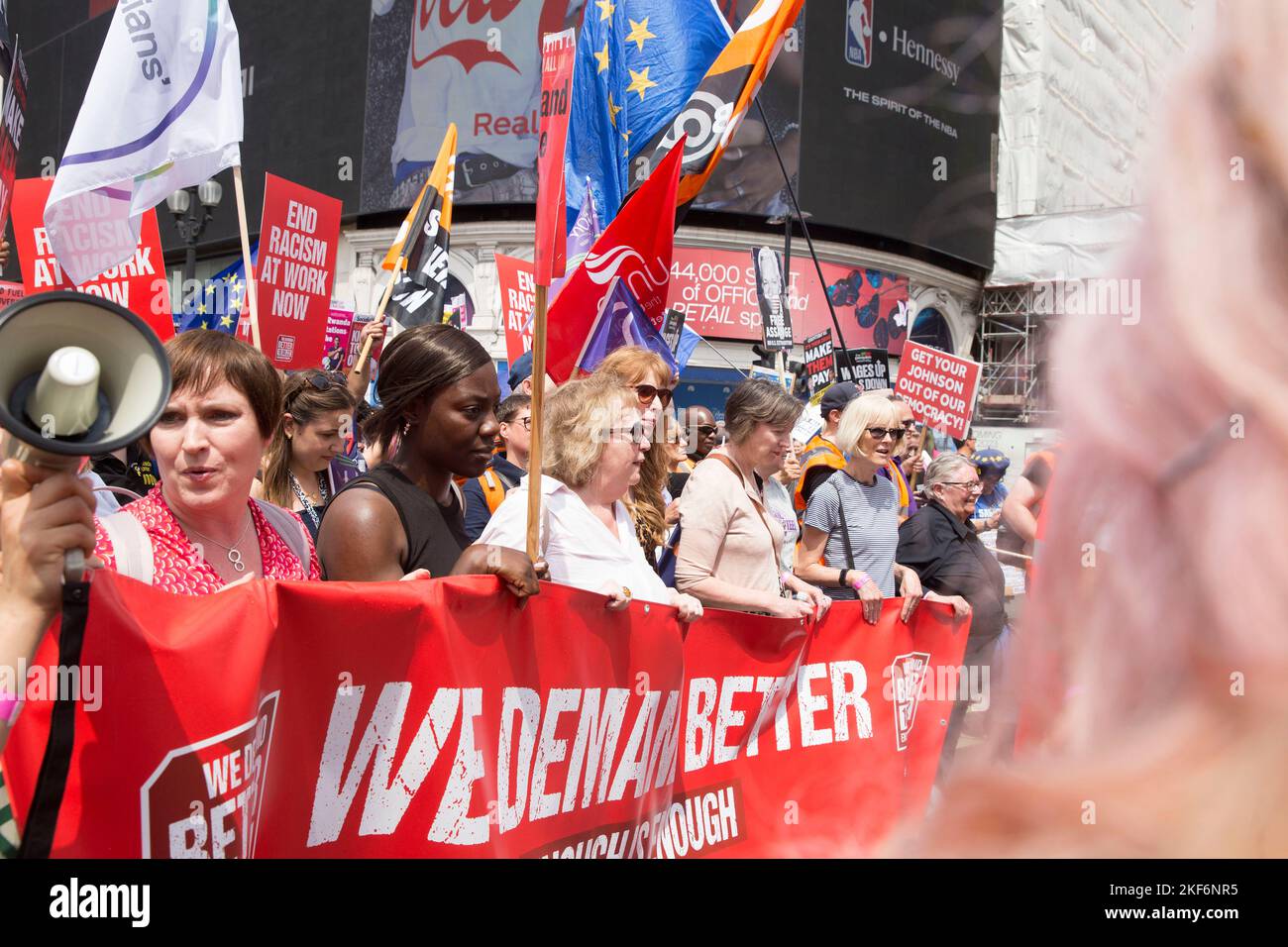 Angela Rayner MP of Labour Party is seen behind a banner as ...