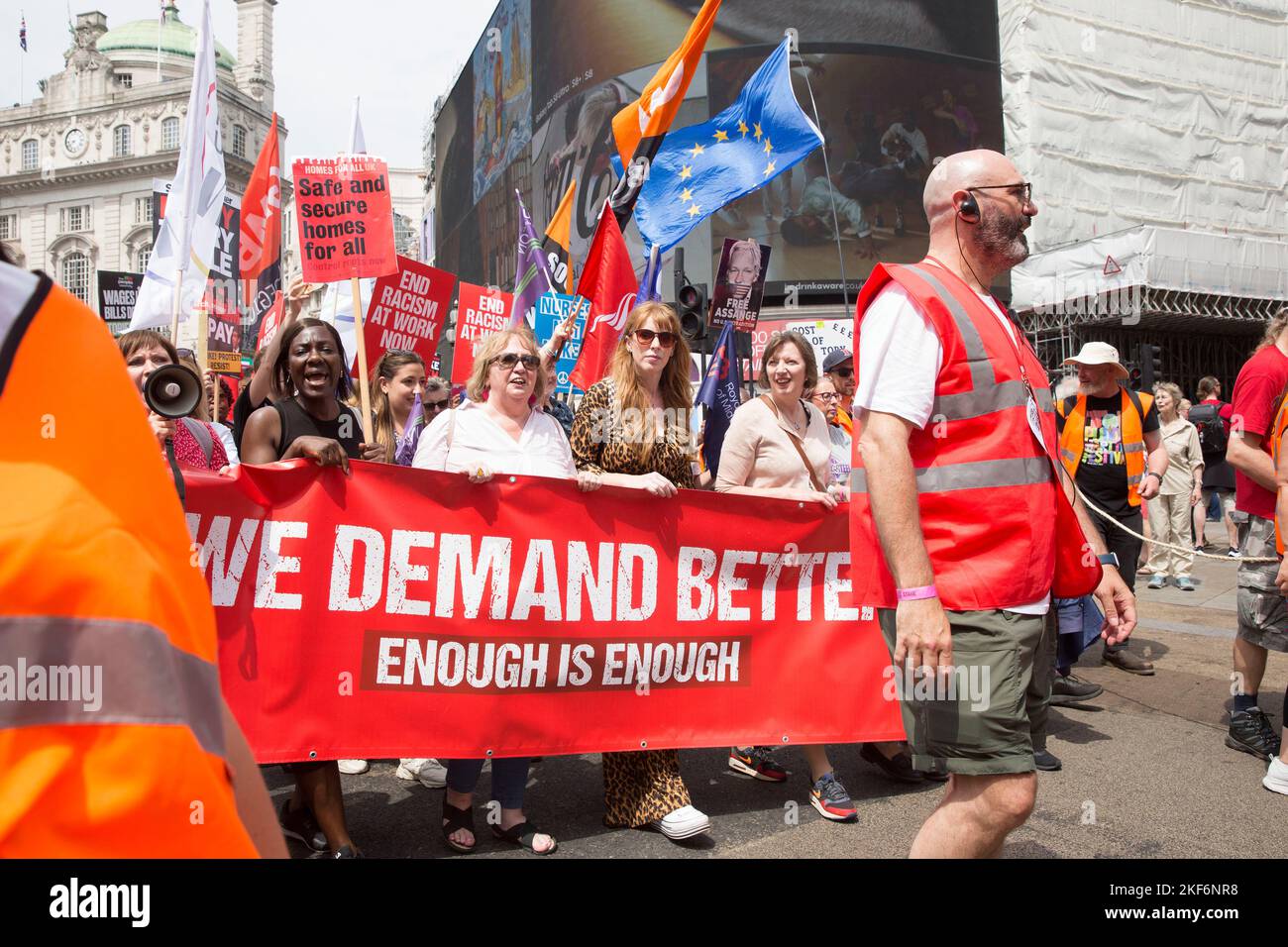 Angela Rayner MP of Labour Party is seen behind a banner as ...