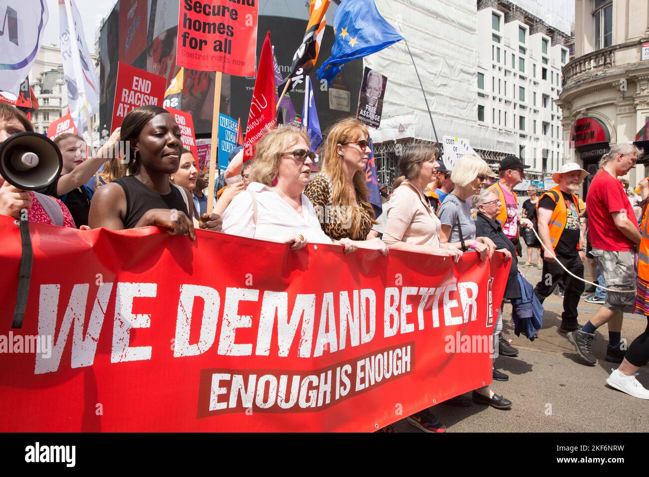Angela Rayner MP of Labour Party is seen behind a banner as ...