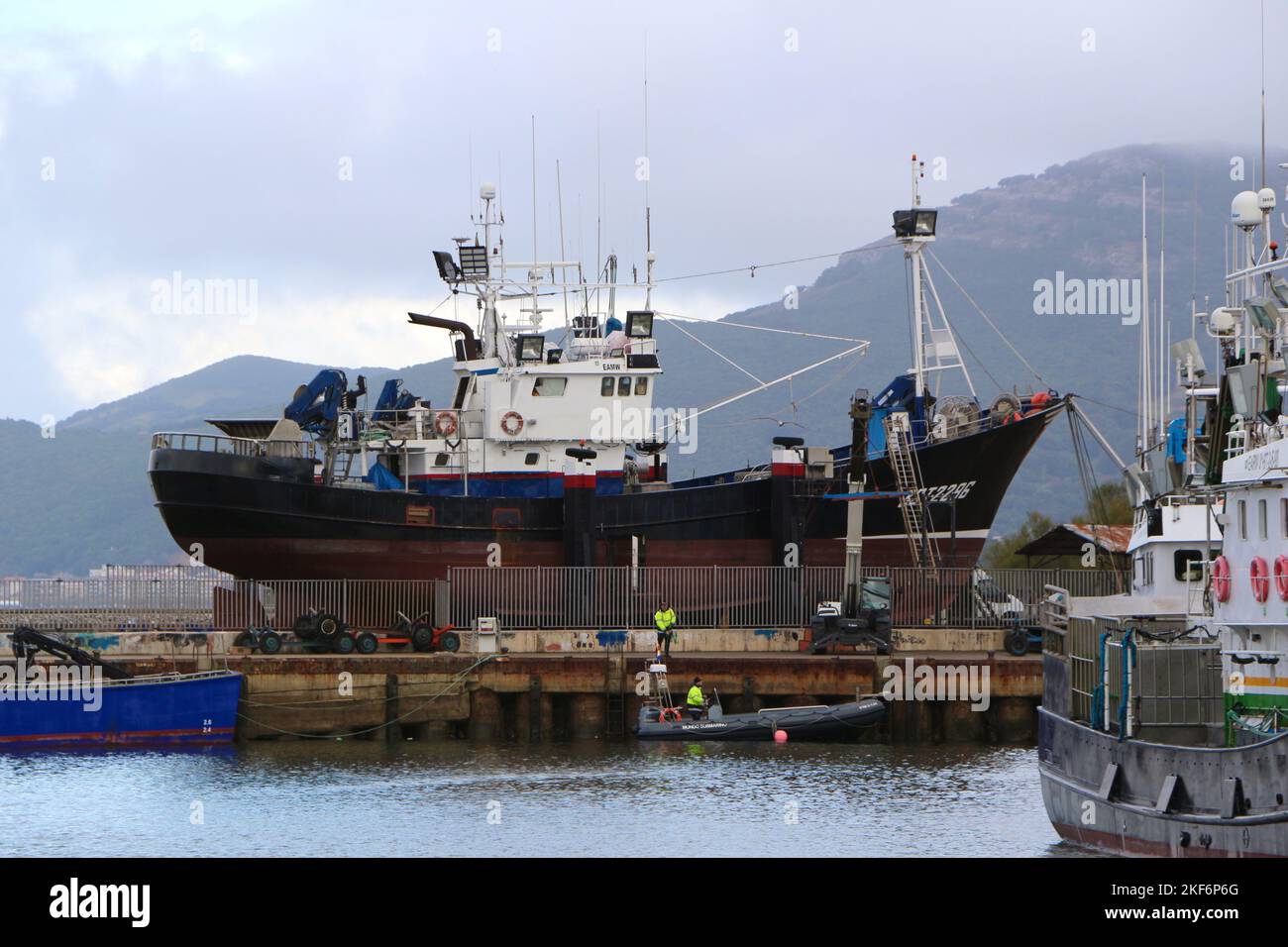 Spanish trawler PADRE JOAQUIN out of the water under repair Colindres ...