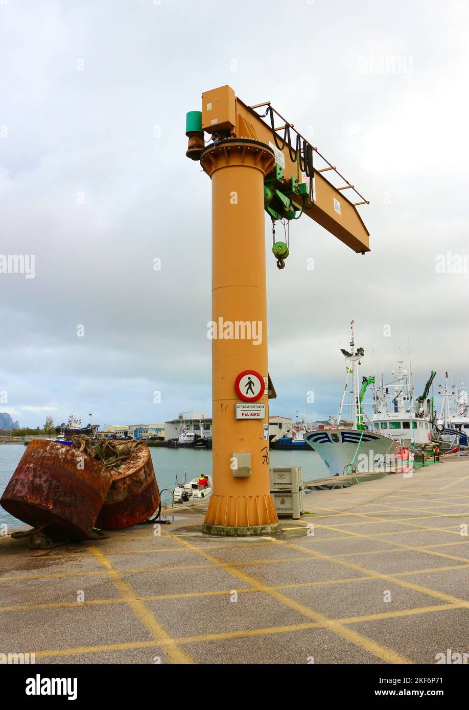 Boat jib crane at the dockside Colindres Cantabria Spain Stock Photo ...