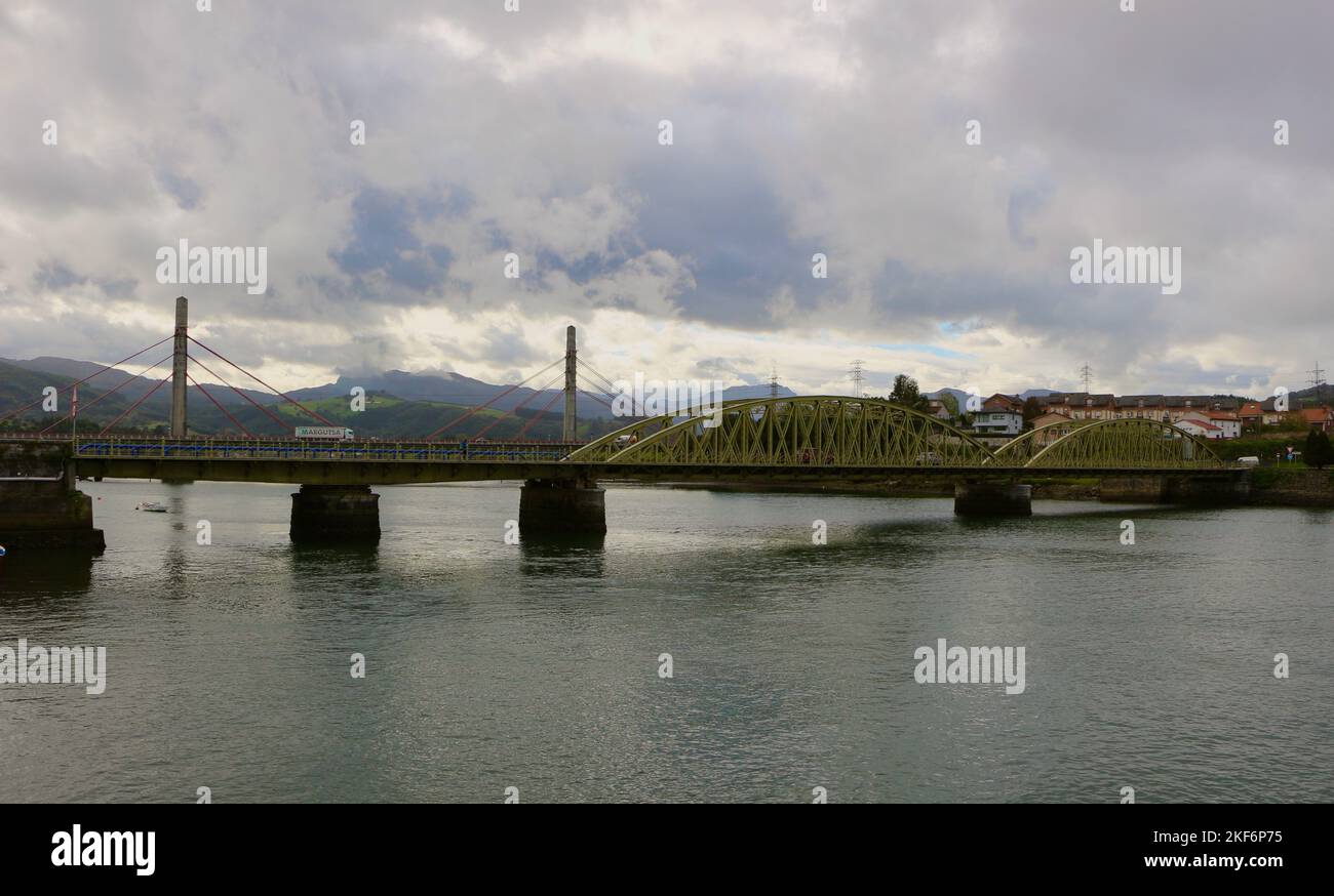 Viaduct cable-stayed A-8 motorway bridge behind the old steel swing ...