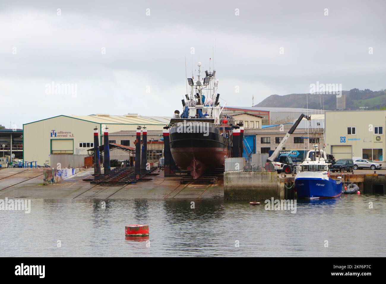 Spanish trawler PADRE JOAQUIN out of the water under repair Colindres ...