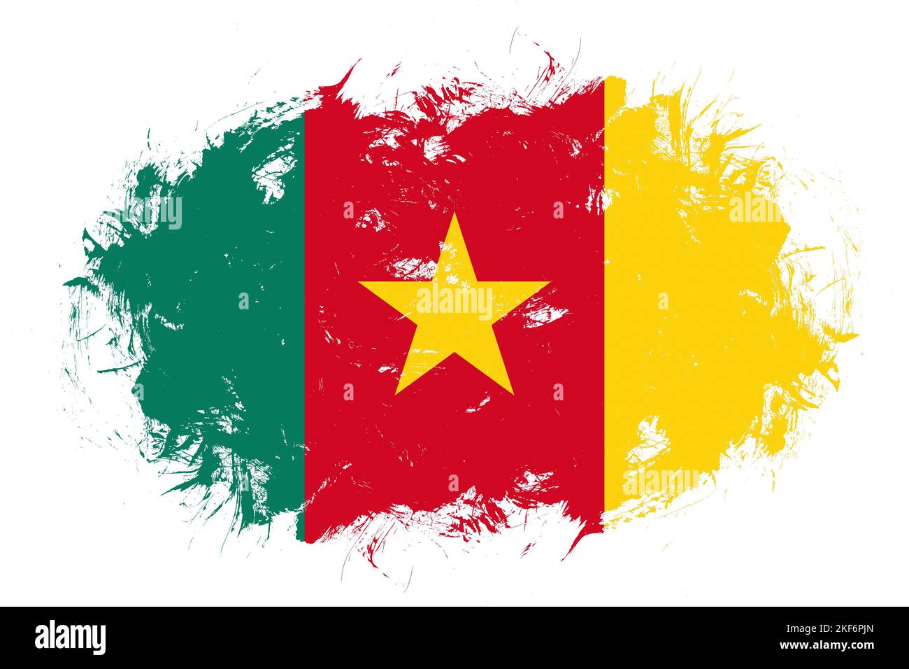 Cameroon flag on abstract stroke brush background Stock Photo - Alamy