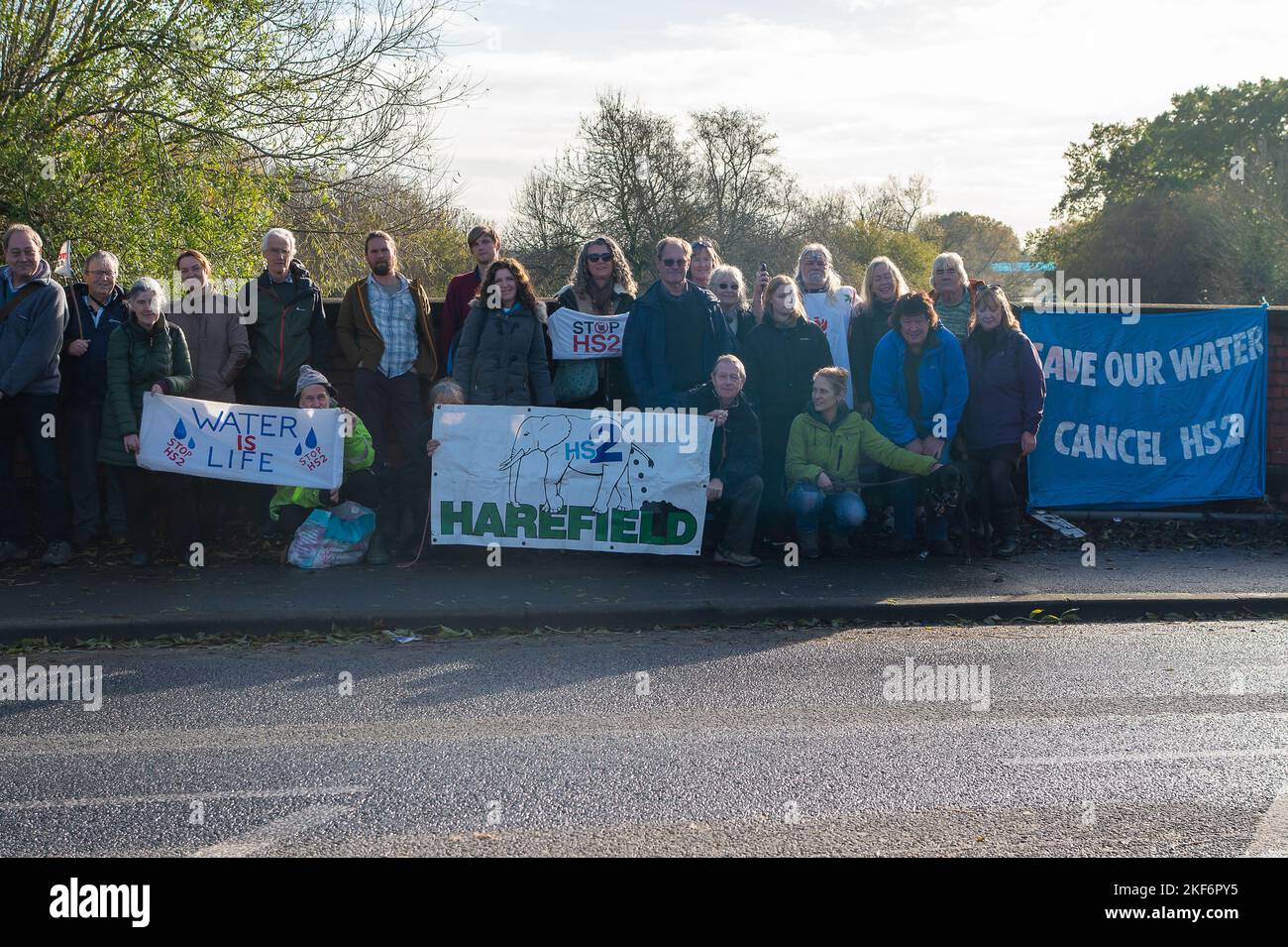 Harefield, UK. 16th November, 2022. A Stop HS2 Water Justice protest ...