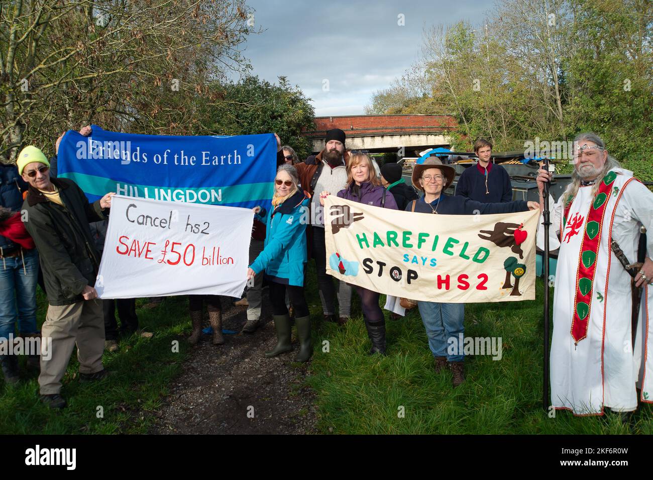 Harefield, UK. 16th November, 2022. A Stop HS2 Water Justice protest ...