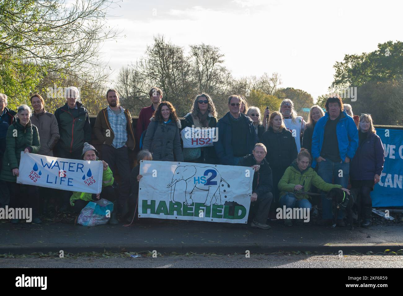 Harefield, UK. 16th November, 2022. A Stop HS2 Water Justice protest ...