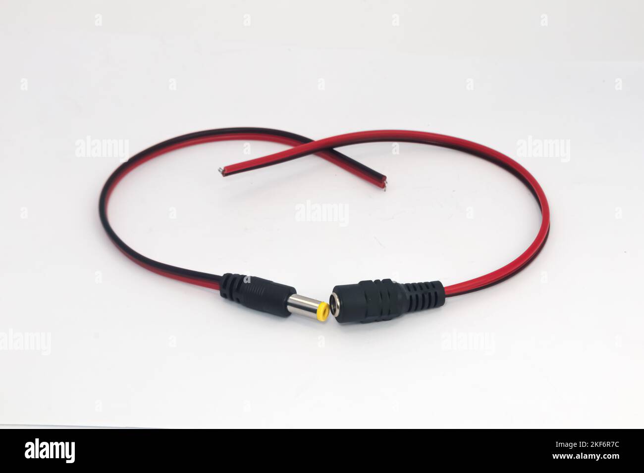 DC 12V male and female connector cables isolated on white background ...