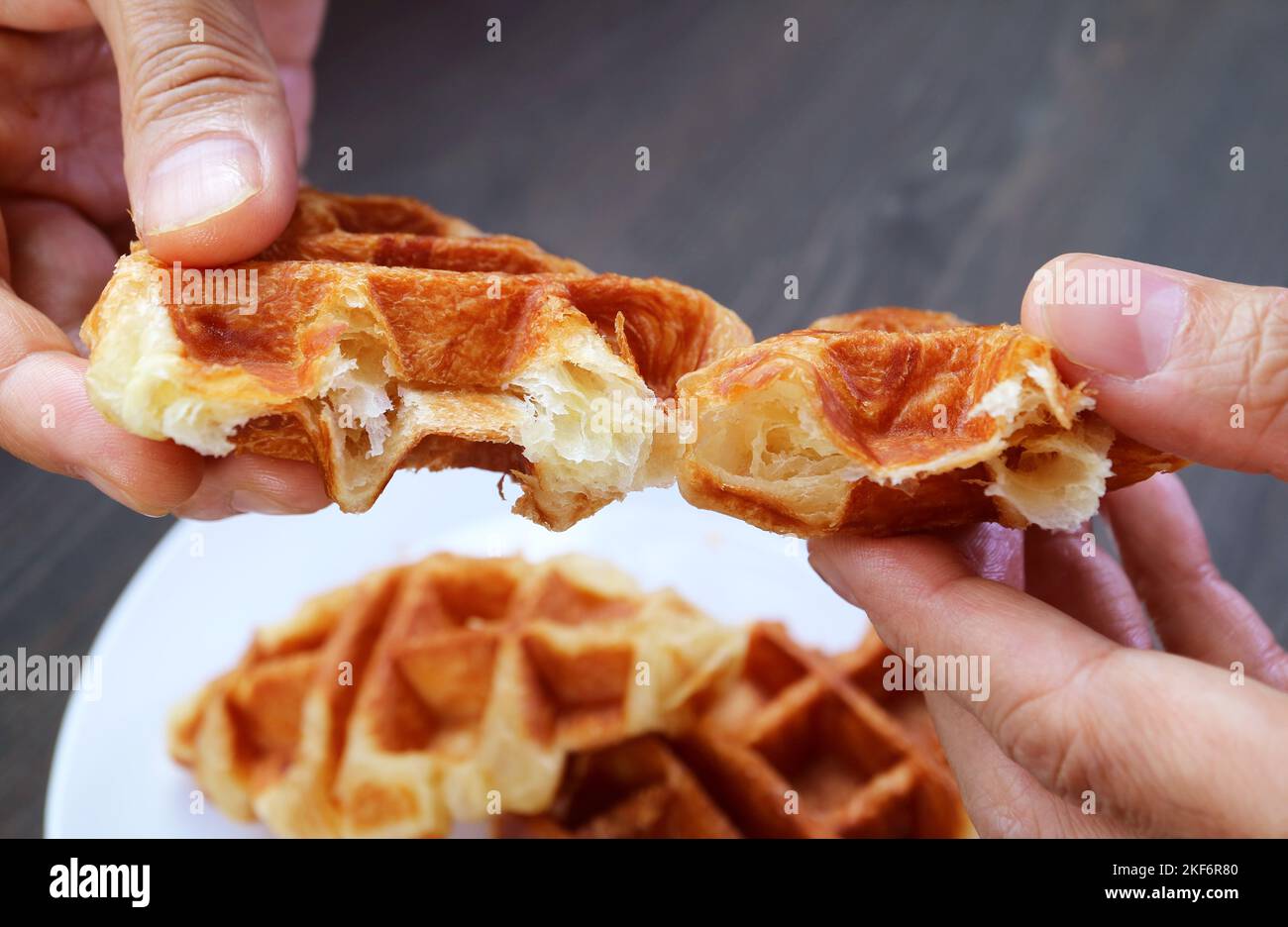 Closeup of Delectable Flaky Texture of a Croffle Puff Pastry Stock ...