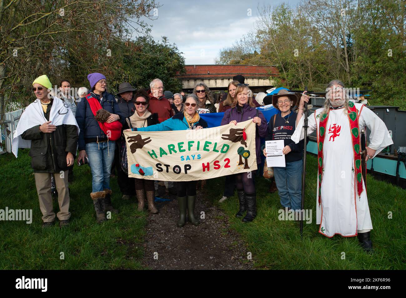 Harefield, UK. 16th November, 2022. A Stop HS2 Water Justice protest ...
