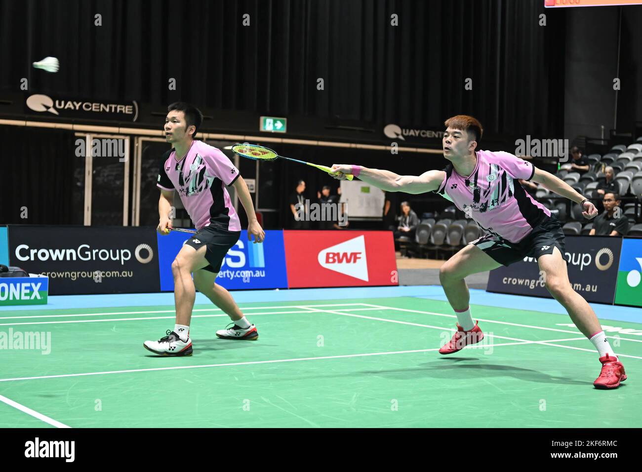 Lee Yang (L) and Wang Chi-Lin (R) of Chinese Taipei are seen in action ...