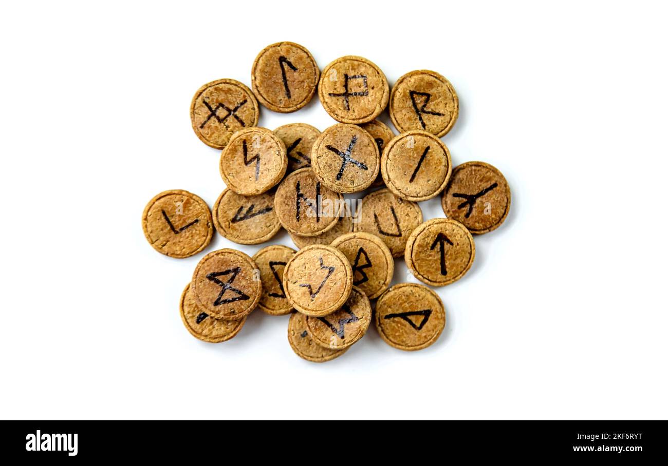 Runes isolate on white background. Selective focus. White Stock Photo ...