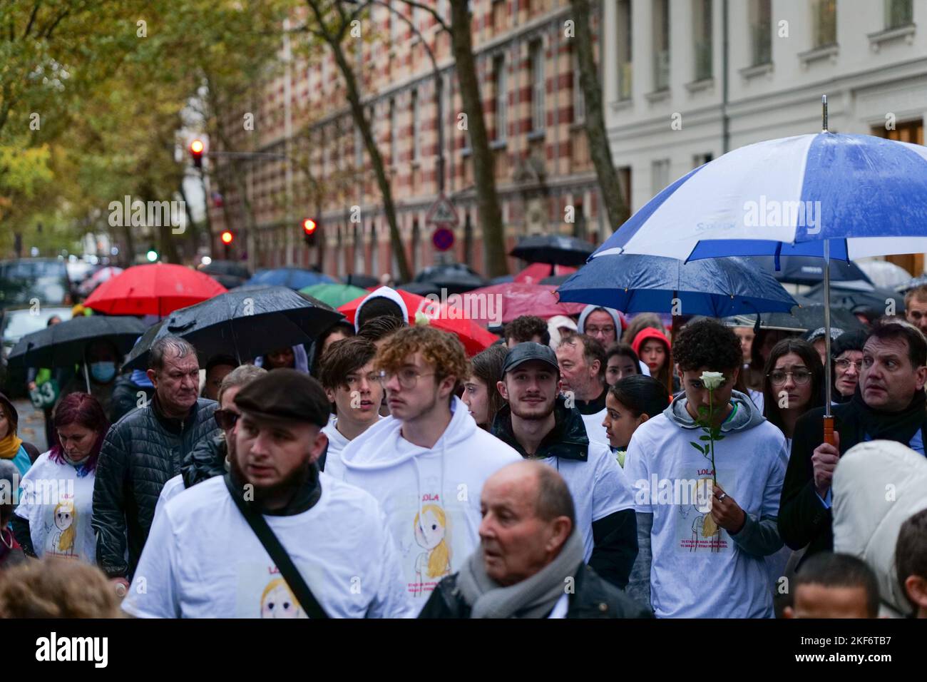 Paris, France, 16/11/2022. White March in homage to Lola, a 12 years ...