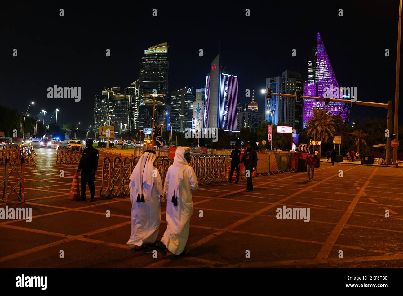A general view of members of the public and the Doha skyline ahead of ...