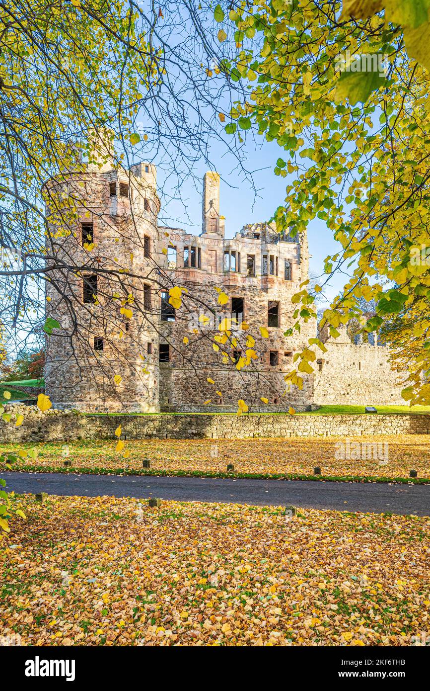 The ruins of 12th century Huntly Castle in autumn, Huntly ...
