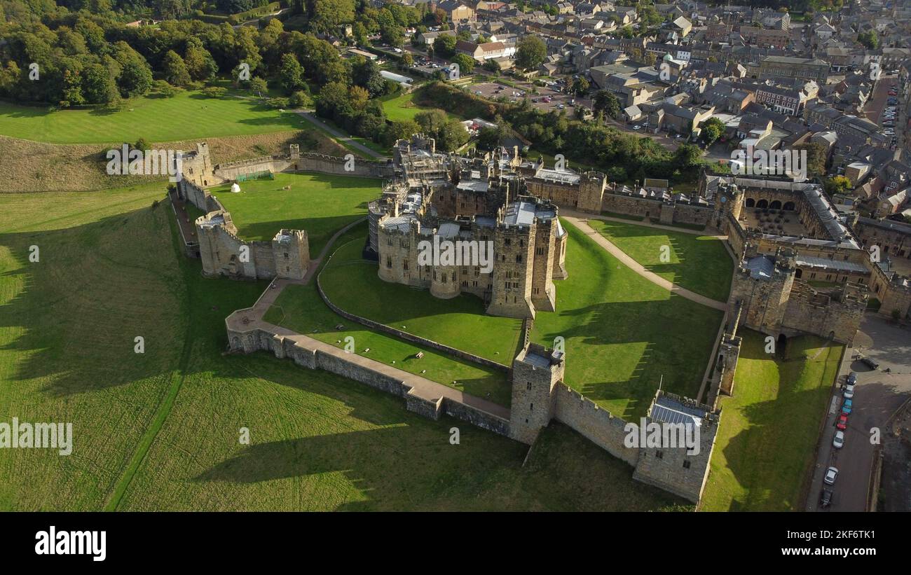 An aerial view of the Alnwick Castle in England Stock Photo - Alamy
