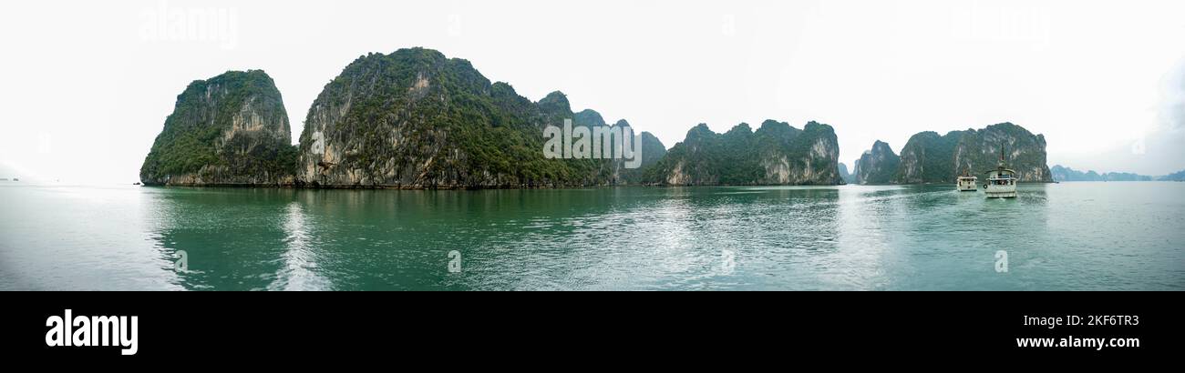 Halong Bay, Vietnam. Scenic view of rock islands and sailboats in the ...
