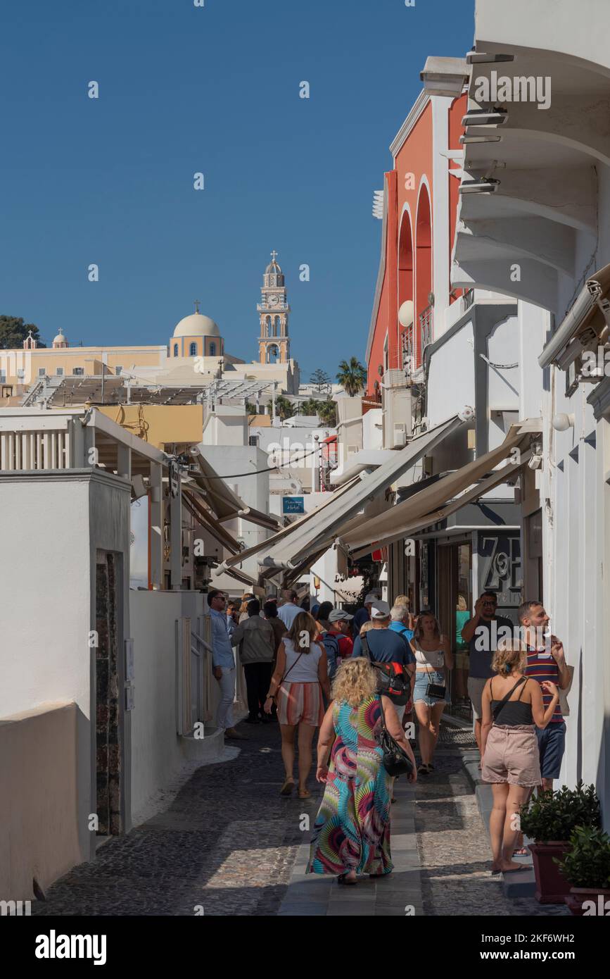 Fira, Santorini, Greece, EU. 2022. A view of Fira the capital of Santorini a Greek island with ...