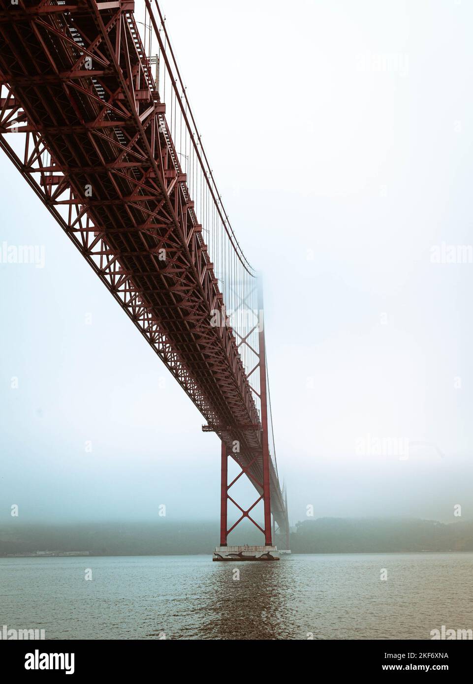 A vertical low angle of underneath the Golden Gate bridge in San ...