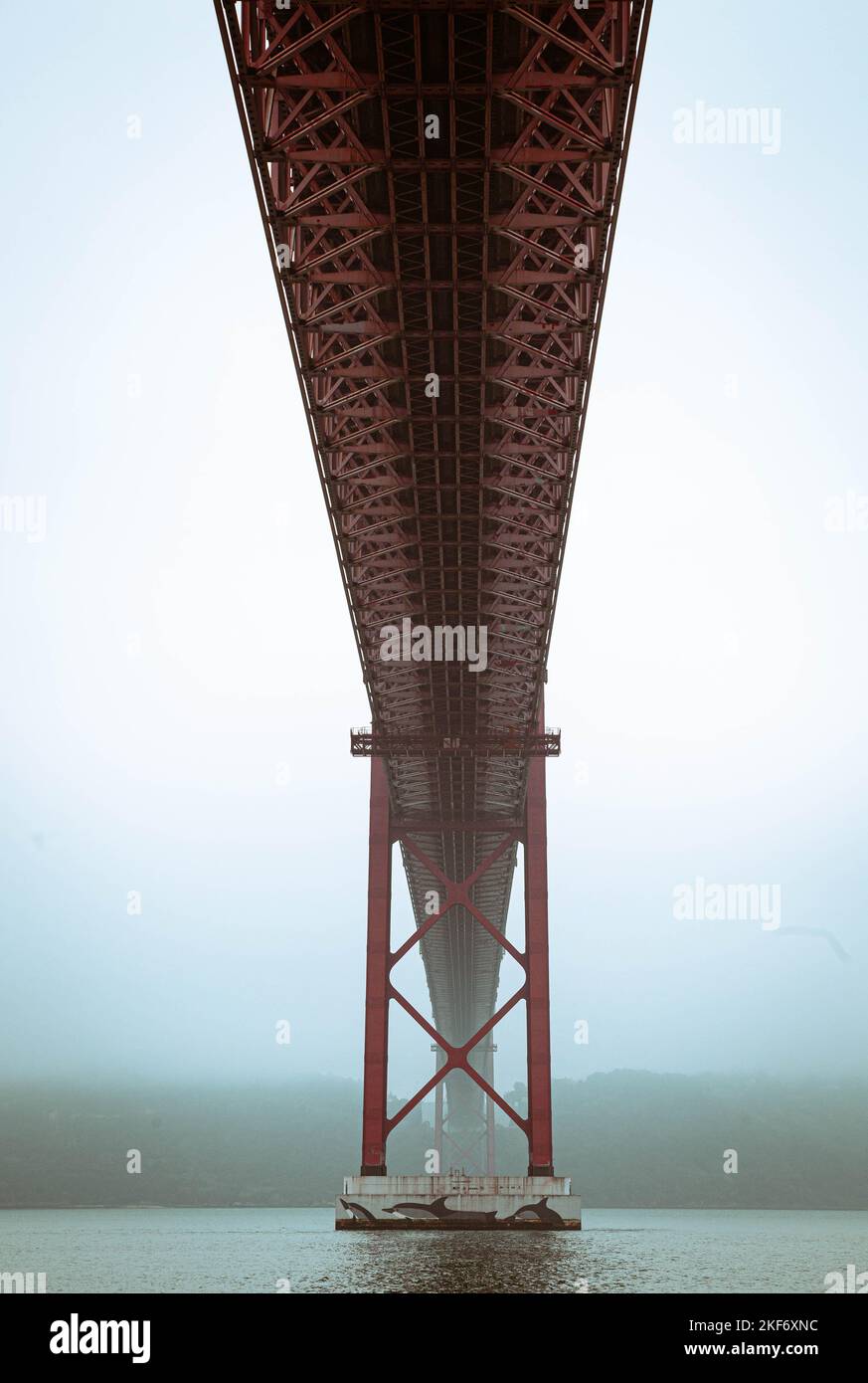 A vertical low angle of underneath the Golden Gate bridge in San ...