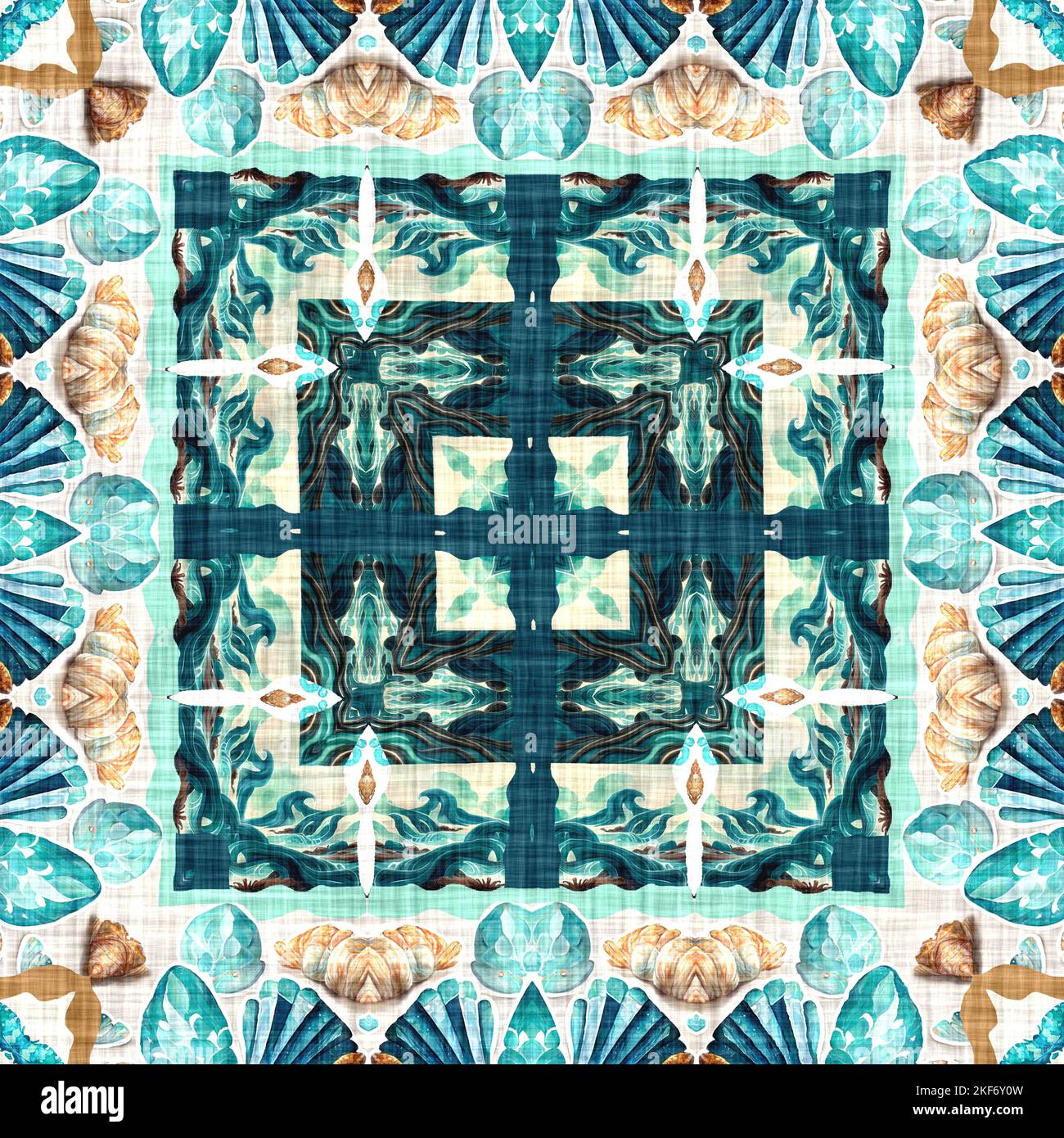Teal beach house coastal style patchwork pattern tile. Modern nantucket ...